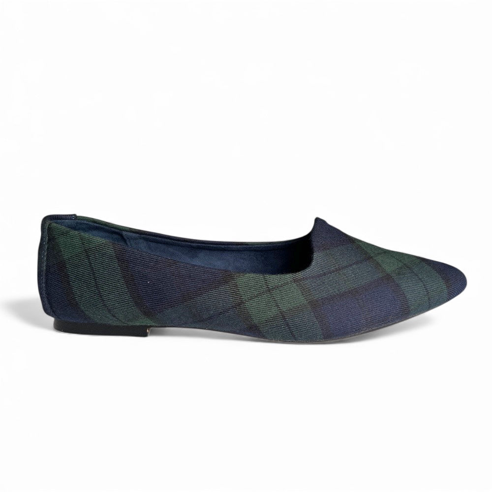 Tartan Flat Shoes in Green & Navy | Mandarina Shoes