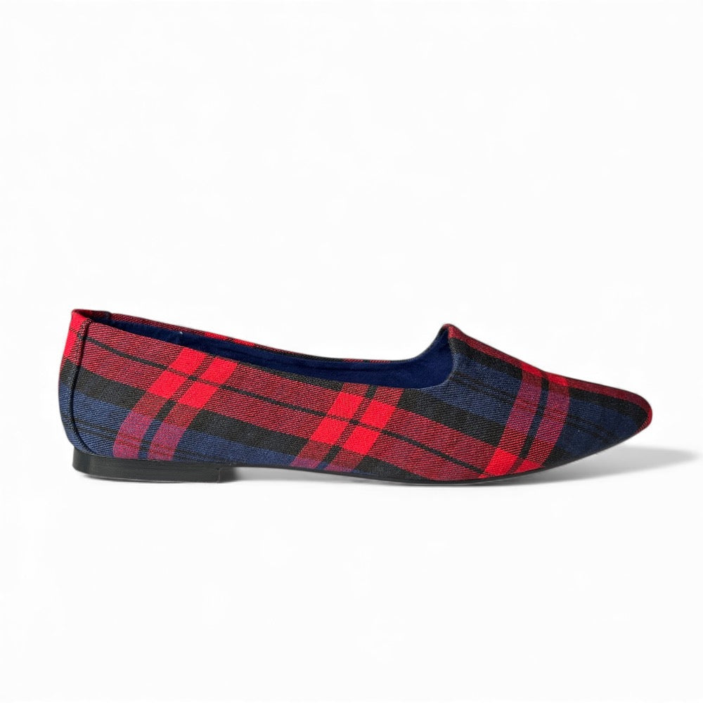 Inverness Flat Navy & Red Tartan Shoes | Mandarina Shoes