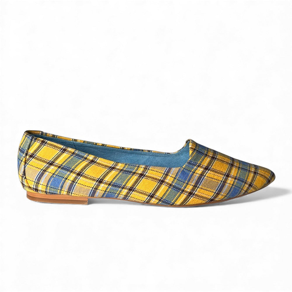 Yellow and Blue Tartan Flat Shoes | Mandarina Shoes