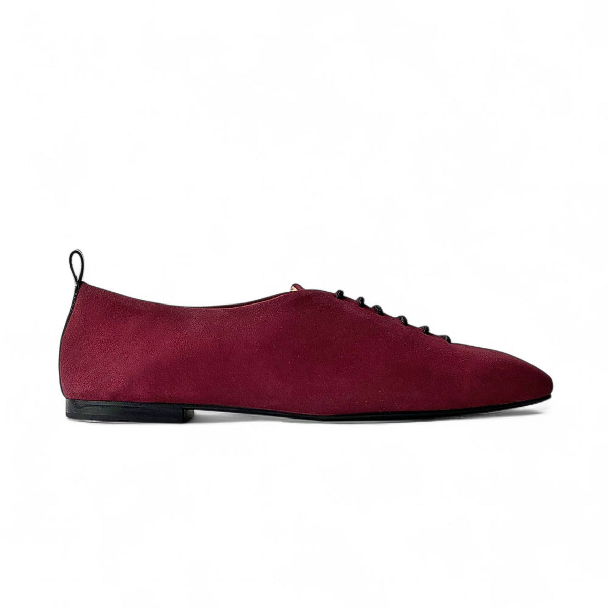 Burgundy Suede Lace-Up Flat Shoes | Mandarina Shoes