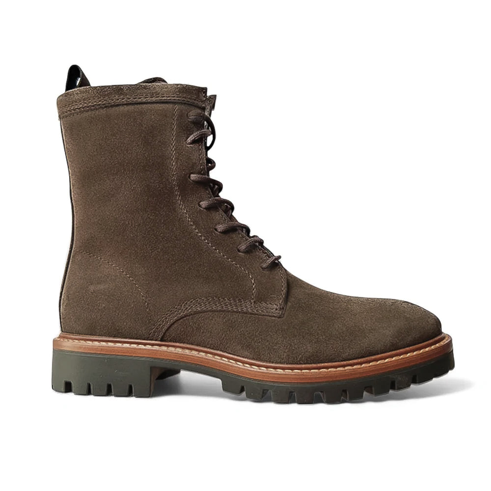 Dark Brown Lace Up Suede Ankle Boots | Mandarina Shoes
