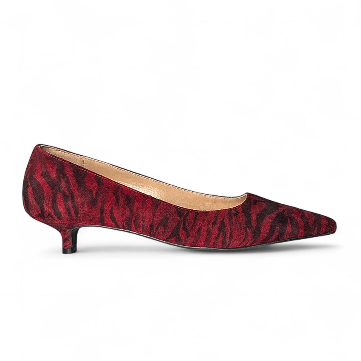Tiger Print Kitten Heel Court Shoes | Cherry Red | Mandarina Shoes