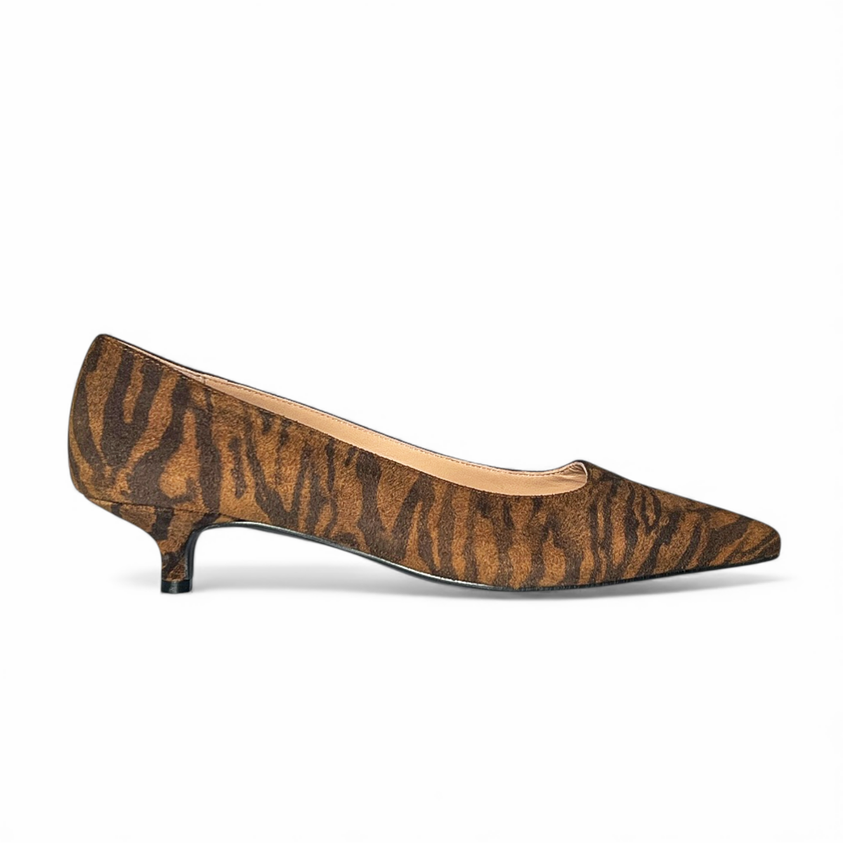 Tiger Print Kitten Heel Court Shoes in Tan | Mandarina Shoes