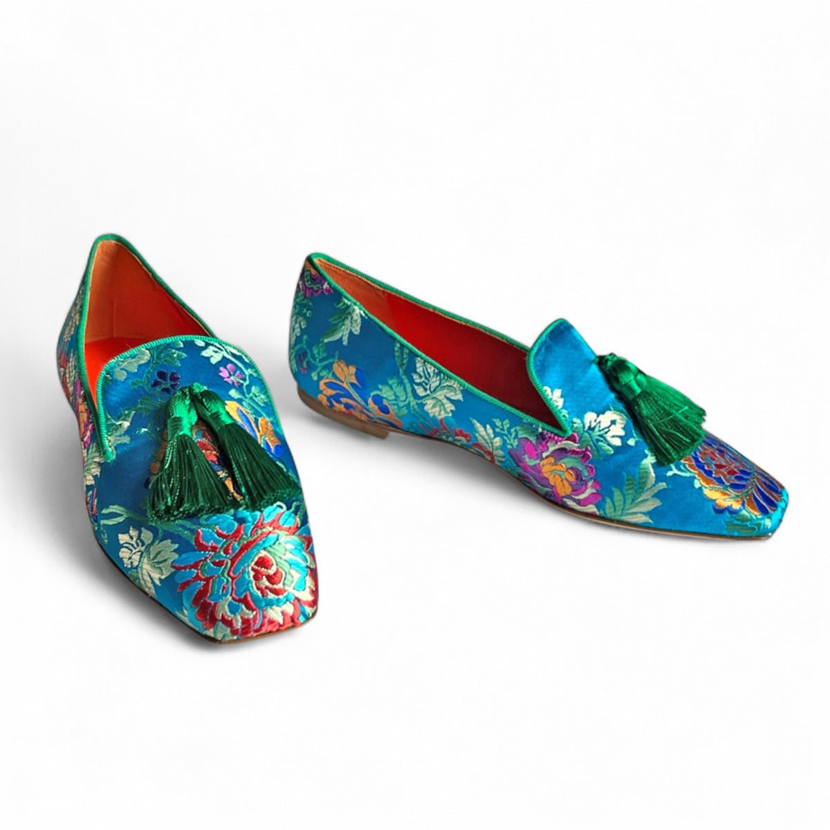 Silk Brocade Patterned Loafers in Bright Beautiful Colour | Mandarina Shoes